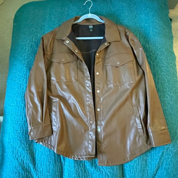 wild fable | Jackets & Coats | Wild Fable Brown Foleather Shirt Jacket ...